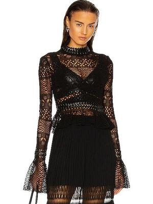 Alaïa Fitted Long Sleeve Top With Peplum Accent - Noir