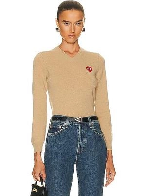 Play Comme Des Garcon V-neck Pullover Sweater - Camel