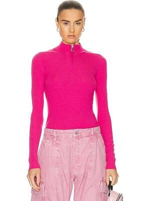 Moncler Ribbed Zip Up Turtleneck Top - Fuchsia