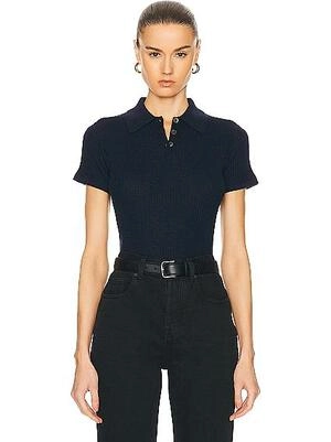 Guest In Residence Shrunken Cashmere Polo Top - Midnight