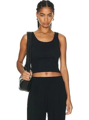 Eterne Cropped Scoop Neck Tank Top - Black