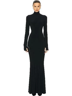 Norma Kamali Long Sleeve Turtle Fishtail Gown - Black