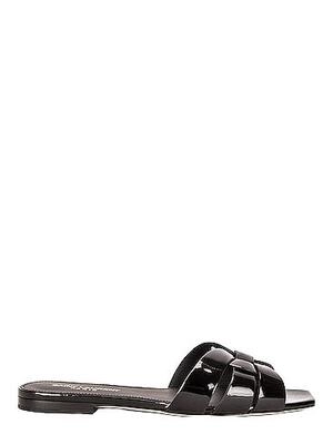 Saint Laurent Tribute Nu Pieds Patent Leather Flat Sandals - Noir