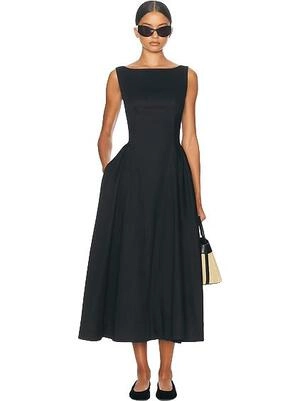 HELSA Stretch Cotton Sateen Midi Dress - Black