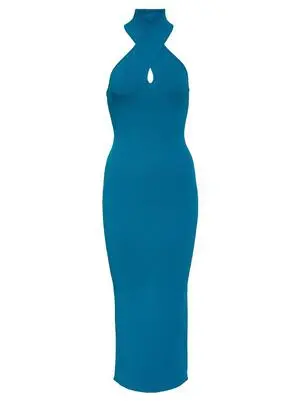 Alaïa Halterneck Ribbed Midi Dress - Blue