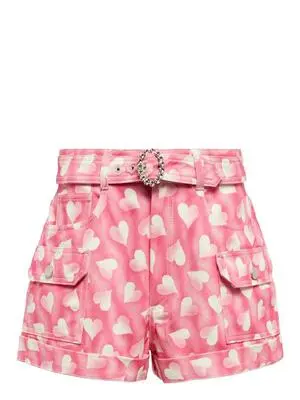 Alessandra Rich High-rise Heart-print Denim Shorts - Pink