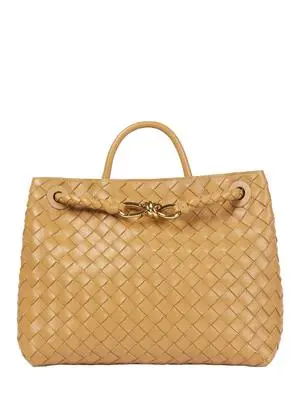 Bottega Veneta Bottega Veneta Andiamo Intrecciato Medium Leather Tote Bag Beige