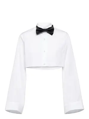 Noir Kei Ninomiya Cropped Cotton Shirt With Bow Detail - White