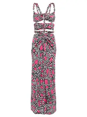 AREA Printed Cut-out Silk Midi Dress - Pink