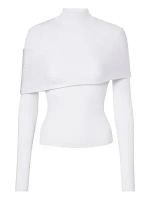 MUGLER Ribbed Knit Top - White