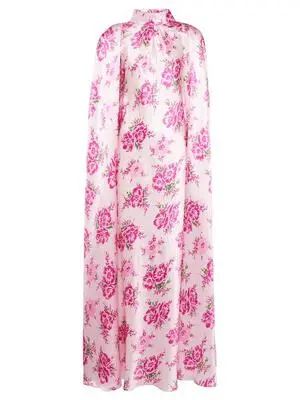 RODARTE Caped Floral Silk Satin Gown - Multicoloured