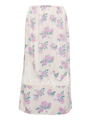 LoveShackFancy Fayette Floral Lace-trimmed Midi Skirt - Pink