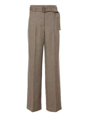 Brunello Cucinelli Herringbone Wool-blend Wide-leg Trousers - Brown