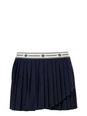 Tory Burch Pleated Jacquard Jersey Tennis Skirt In Navy - Blue