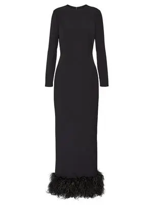 Safiyaa Feather-trimmed Crepe Gown - Black