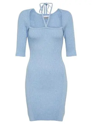 GANNI Melange Knit Mini Dress - Blue