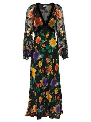 Rixo Floral Silk Midi Dress - Multicoloured
