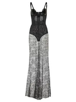NENSI DOJAKA Sequined Lace-trimmed Gown - Black
