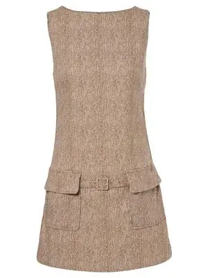 Staud Sheila Belted Midi Dress In Mocha Herringbone - Neutrals