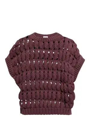 Brunello Cucinelli Open-work Knit Top - Red