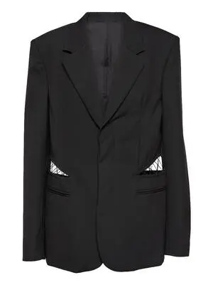 DION LEE Lace-trimmed Cutout Wool Blazer - Black