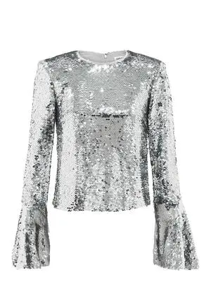 SELF-PORTRAIT Sequined Top - Silver