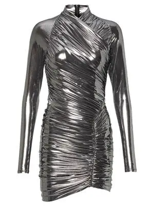 FERRAGAMO Metallic Draped Mini Dress - Silver