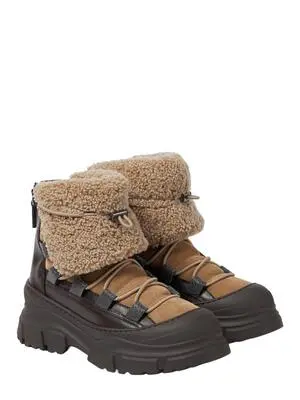 Brunello Cucinelli Shearling-trimmed Suede And Leather Ankle Boots - Multicoloured