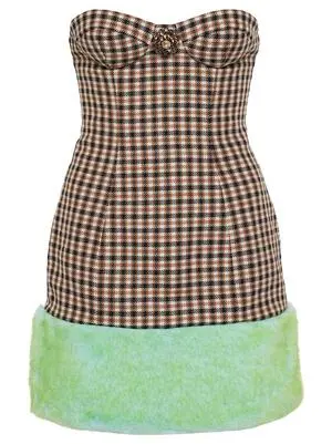 AREA Checked Wool And Cotton Bustier Dress - Multicoloured