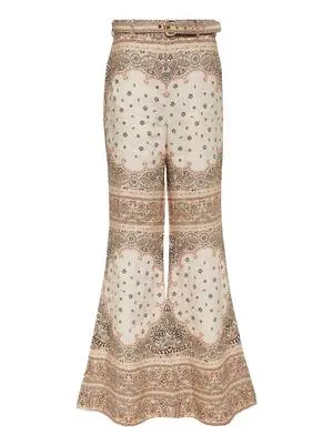 Zimmermann High-rise Printed Linen Wide-leg Trousers - Multicoloured