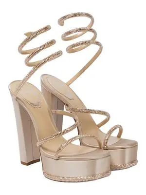 Rene Caovilla Rene Caovilla Embellished Satin Platform Sandals Gold