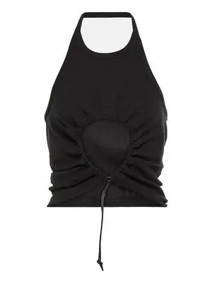 Alaïa Halter Neck Ruched Cotton Top - Black