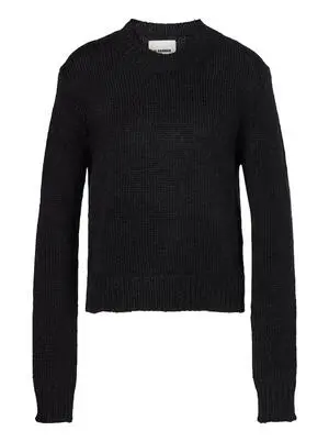 JIL SANDER Ribbed Alpaca Wool Blend Crew Neck Sweater - Black