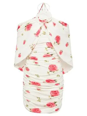 Magda Butrym Floral Appliqué Ruched Mini Dress - Multicoloured