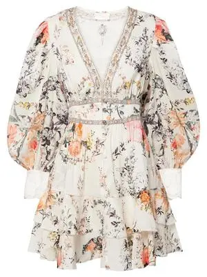 Camilla Floral Linen And Silk Mini Dress - Multicoloured