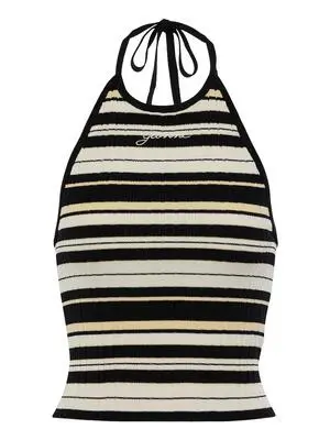 GANNI Ganni Logo Ribbed-Knit Halterneck Top