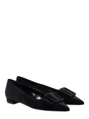 Manolo Blahnik Maysale Flat Ballet Pumps In Velvet - Black