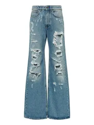 Rabanne Distressed High-rise Wide-leg Jeans - Blue