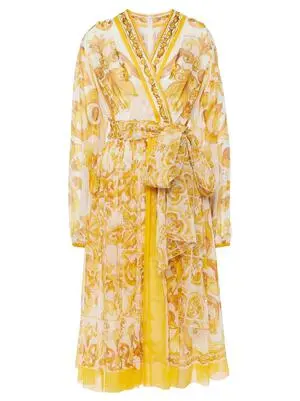 Dolce & Gabbana Majolica Print Silk Chiffon Dress - Yellow