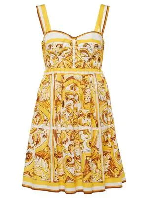 Dolce & Gabbana Majolica Cotton Poplin Mini Dress - Yellow