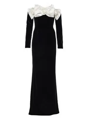 Alessandra Rich Off-shoulder Velvet Gown With Bow Detail - Black