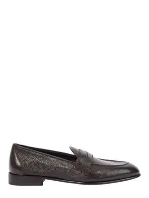 Brioni Appia Grained Leather Penny Loafers - Brown