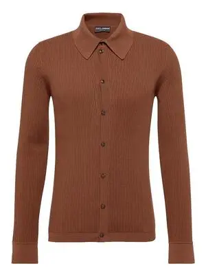 Dolce & Gabbana Wool-blend Ribbed Polo Sweater - Brown