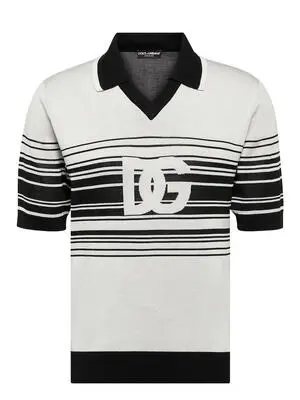 Dolce & Gabbana Logo Striped Silk Jacquard Polo Shirt - Multicoloured