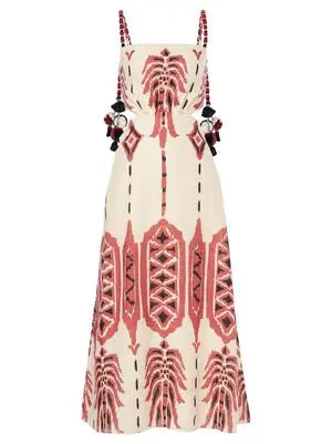 Johanna Ortiz Embroidered Printed Linen Midi Dress - Multicoloured