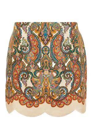 ZIMMERMANN Zimmermann Ottie Scalloped Paisley Linen Miniskirt