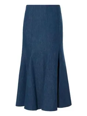 Gabriela Hearst Amy Flared Cotton And Linen Midi Skirt In Denim - Blue