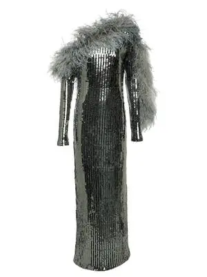 TALLER MARMO Garbo Disco Feather-trimmed Sequined Gown - Silver