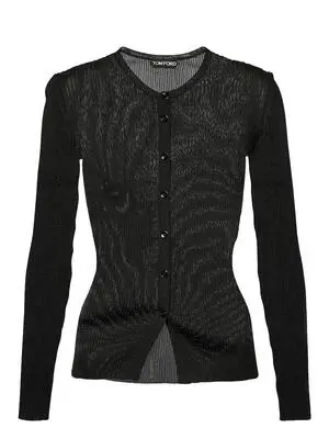 TOM FORD Ribbed Knit Button Front Cardigan - Black