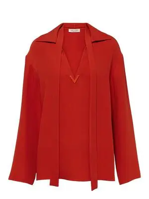Valentino Garavani Tie-neck Silk Blouse - Orange